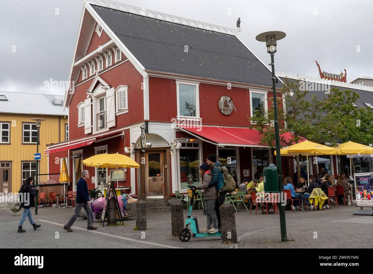 Commercial area at center of Reykjavik, capitol of Iceland. Busy street ...