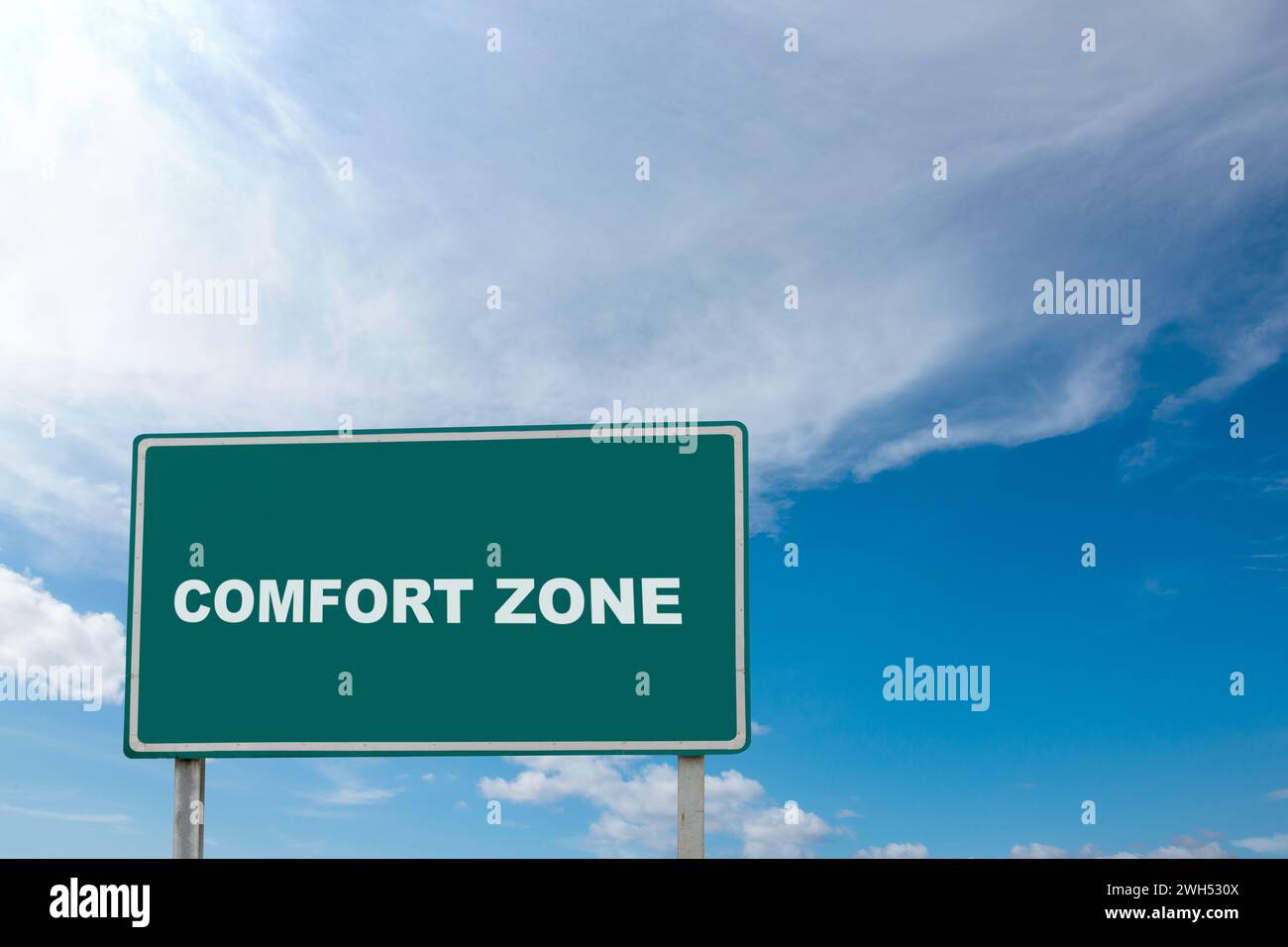 Traffic sign with 'comfort zone' text. Concept of expanding horizon ...