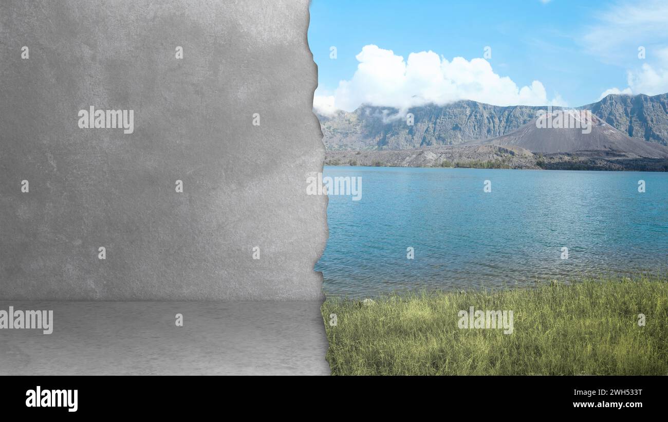 Ripped paper with an outdoor view. Leave the comfort zone. Concept of ...