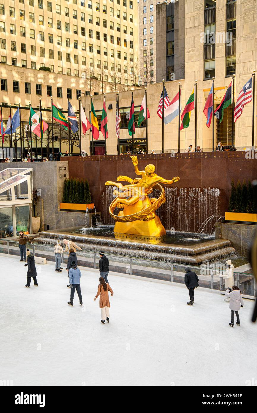 New York City , NY; February 19,2022: Locals and tourists enjoying ice ...