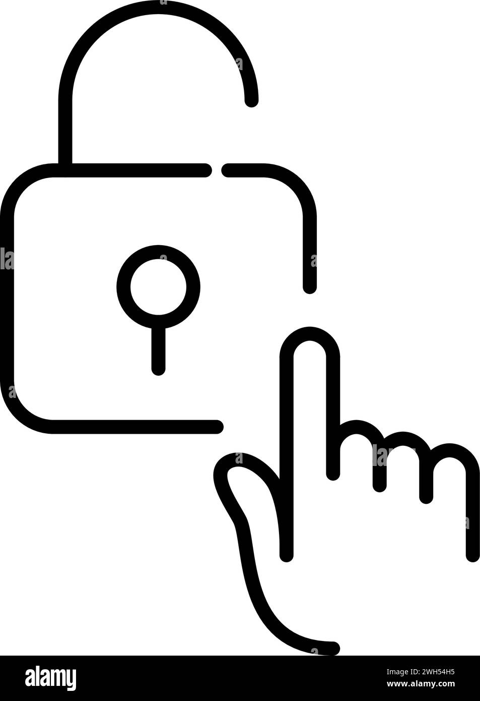 Finger tapping on lock. Fingerprint access. Pixel perfect icon Stock ...