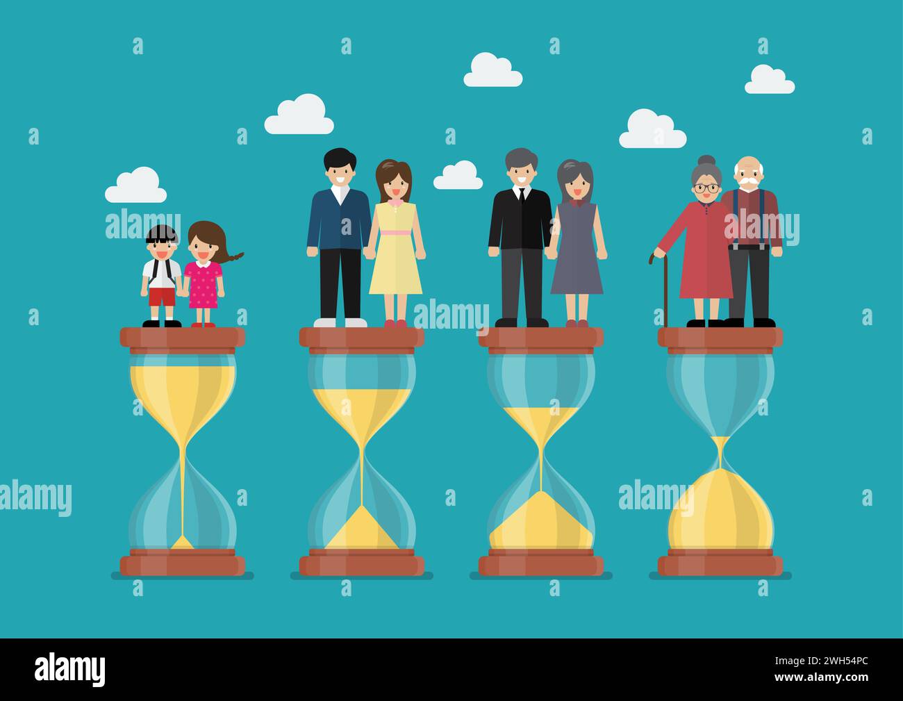 Time of young to senior people. Lifestyle metaphor of growing old ...