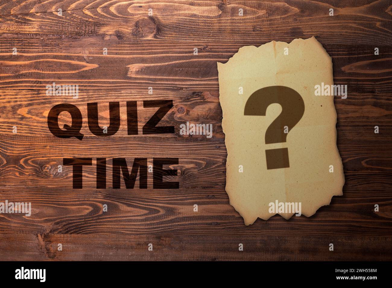 Text of quiz time with ripped paper with question mark symbol. Quiz ...