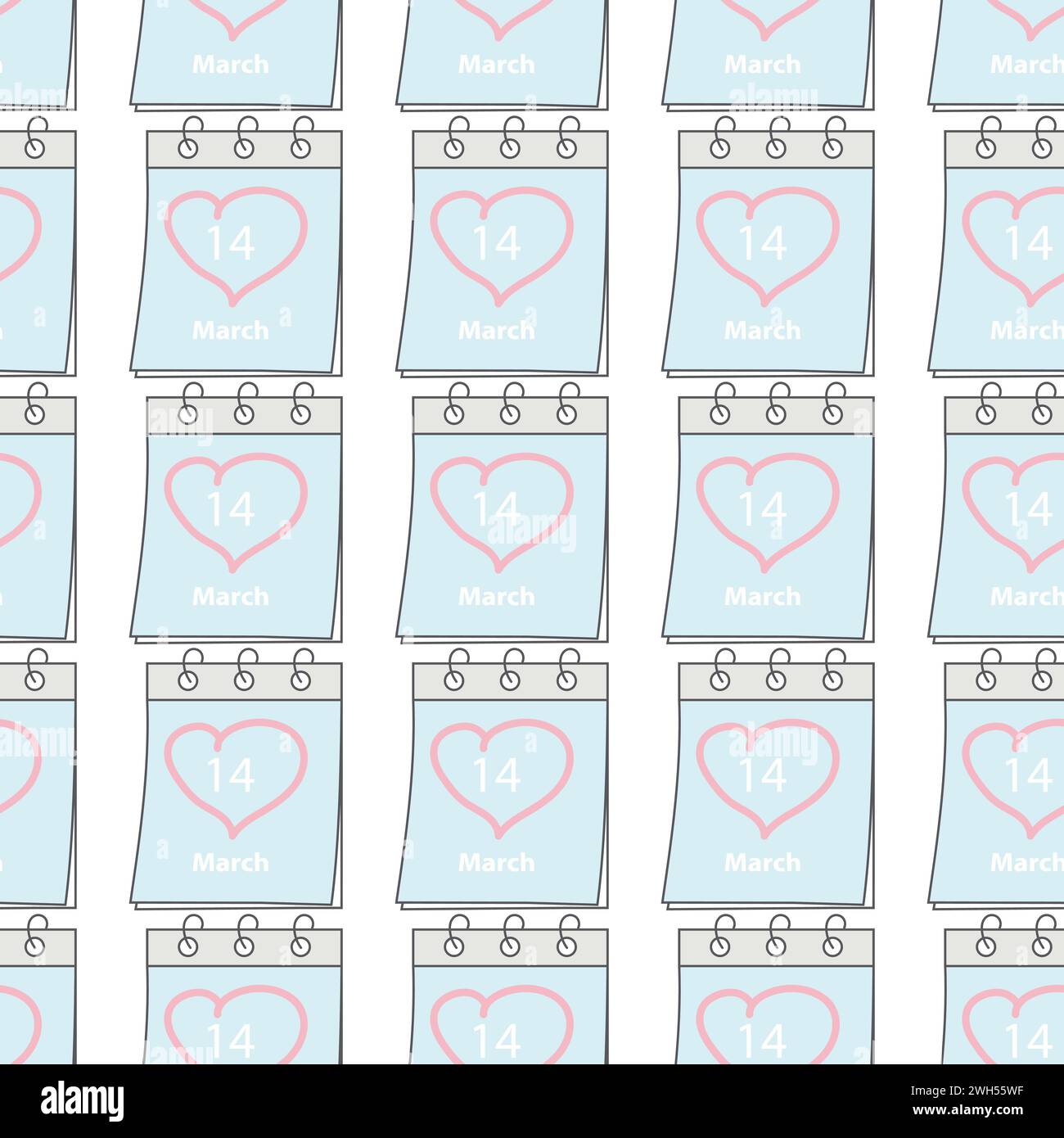 Seamless pattern of calendar page with date 14 March White Day and hand ...