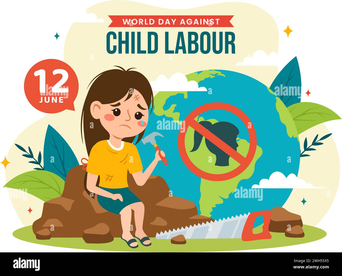 World Day Against Child Labour Vector Illustration on 12 June with ...