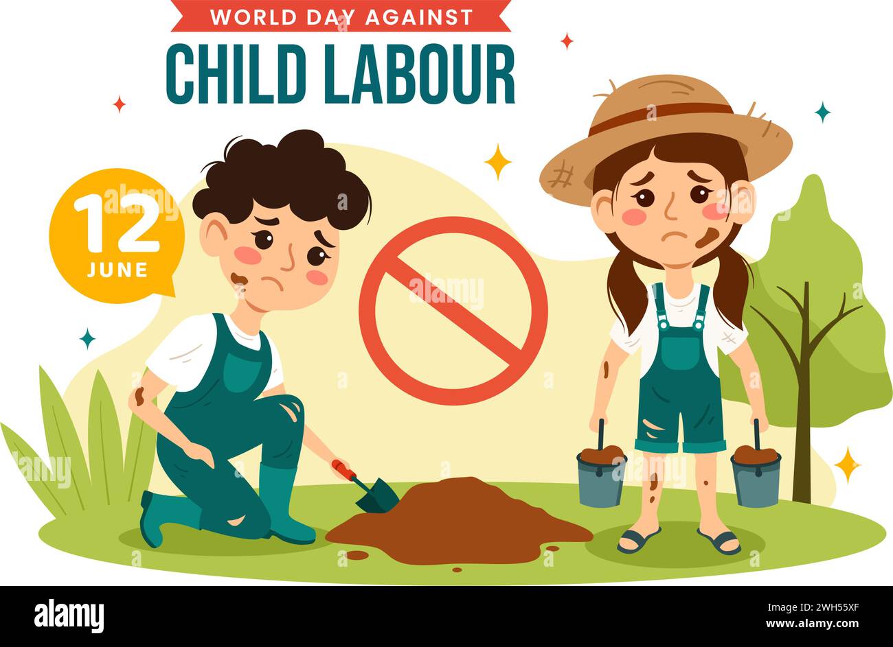 World Day Against Child Labour Vector Illustration on 12 June with ...