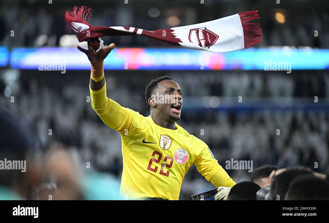 Doha, Qatar. 7th Feb, 2024. Meshaal Barsham, goalkeeper of Qatar ...