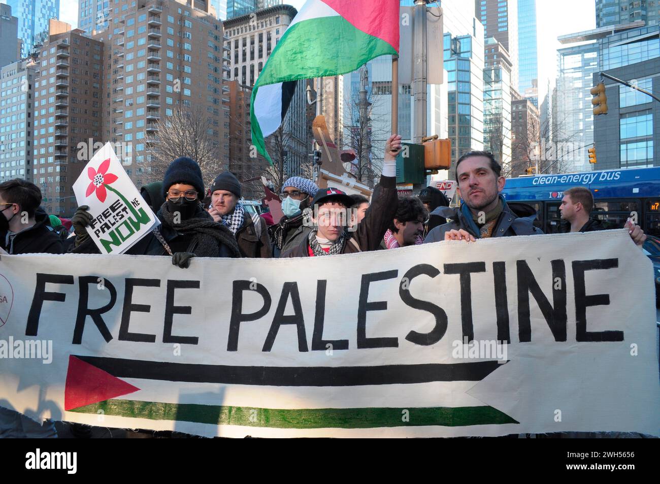 Pro-Palestine demonstrators hold Palestinian flags, banners and ...