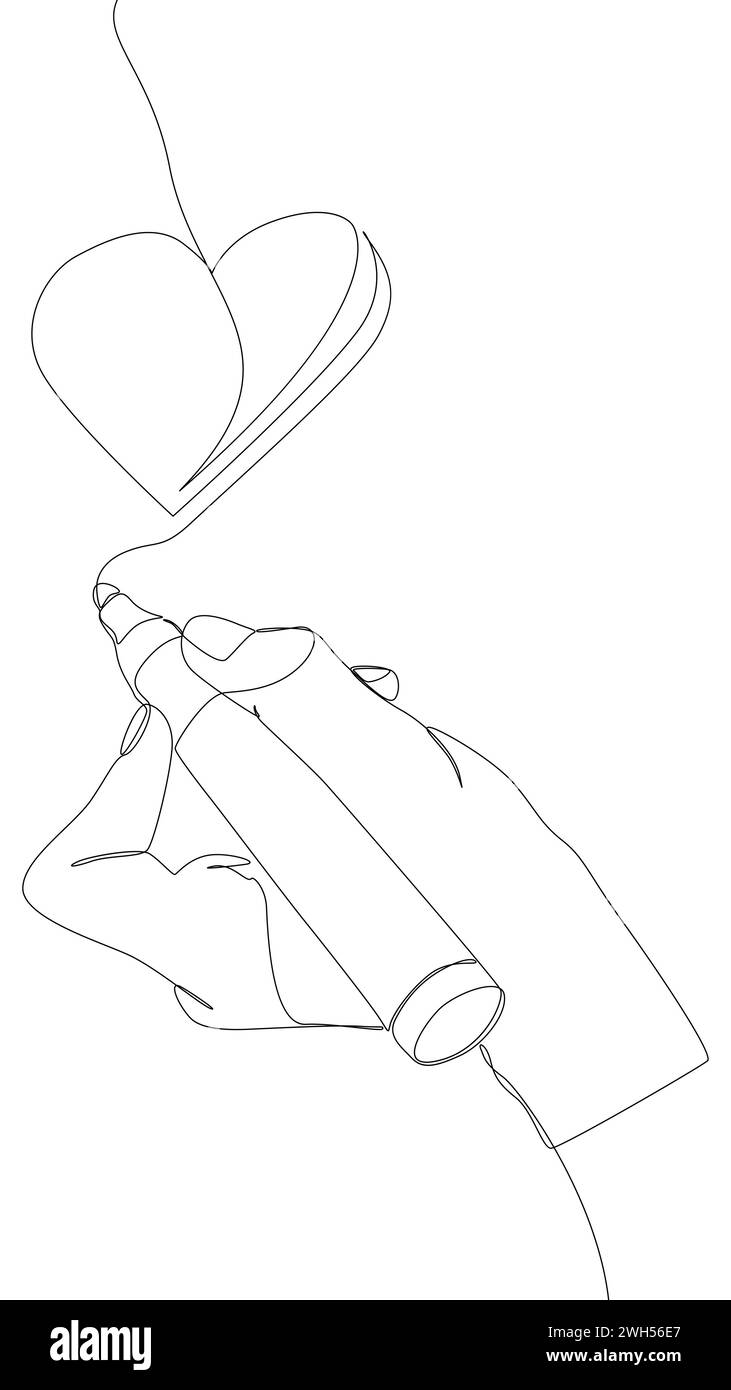One continuous line of Heart drawn by with felt tip pen. Thin Line ...