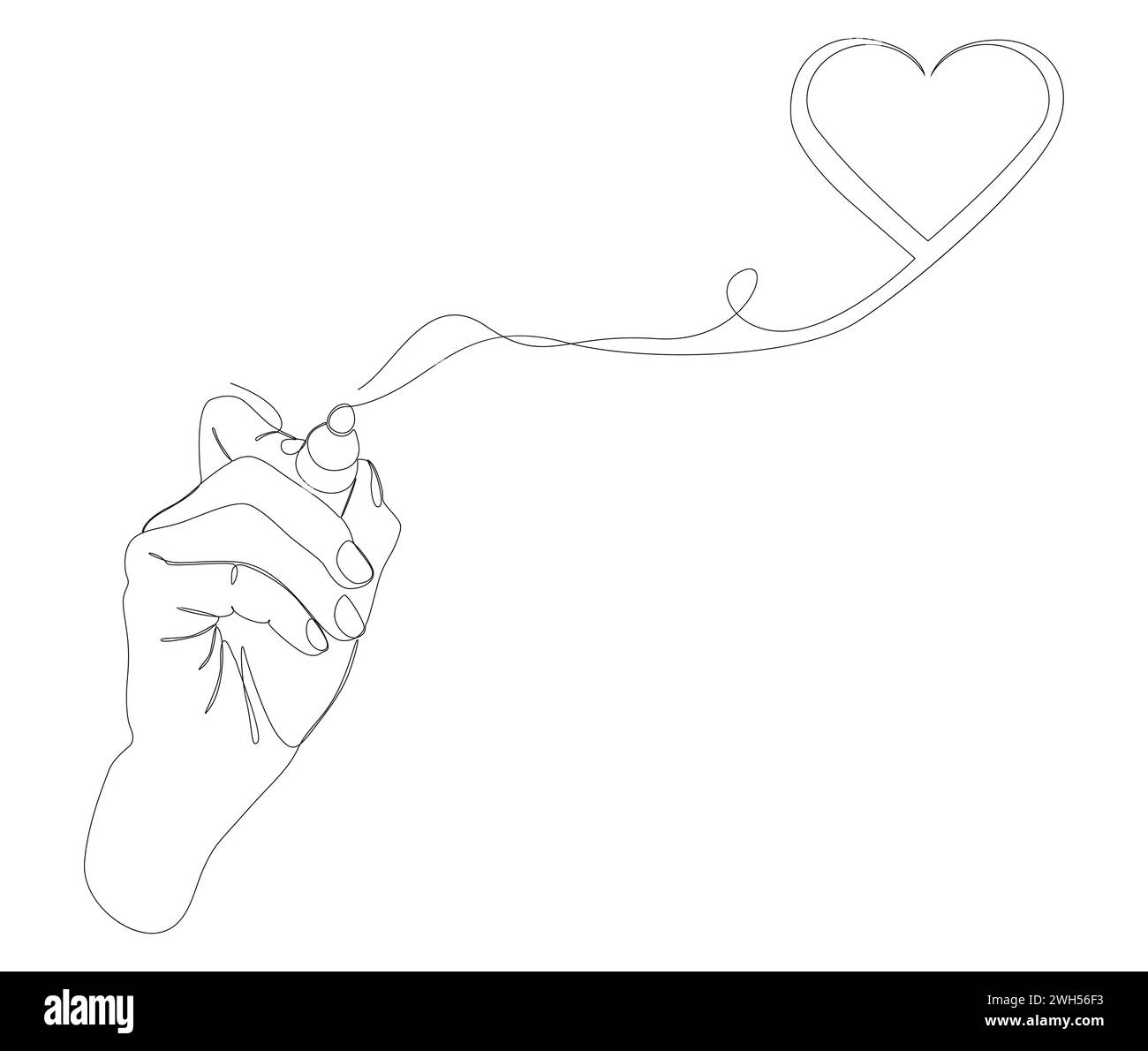 One continuous line of Heart drawn by with felt tip pen. Thin Line ...