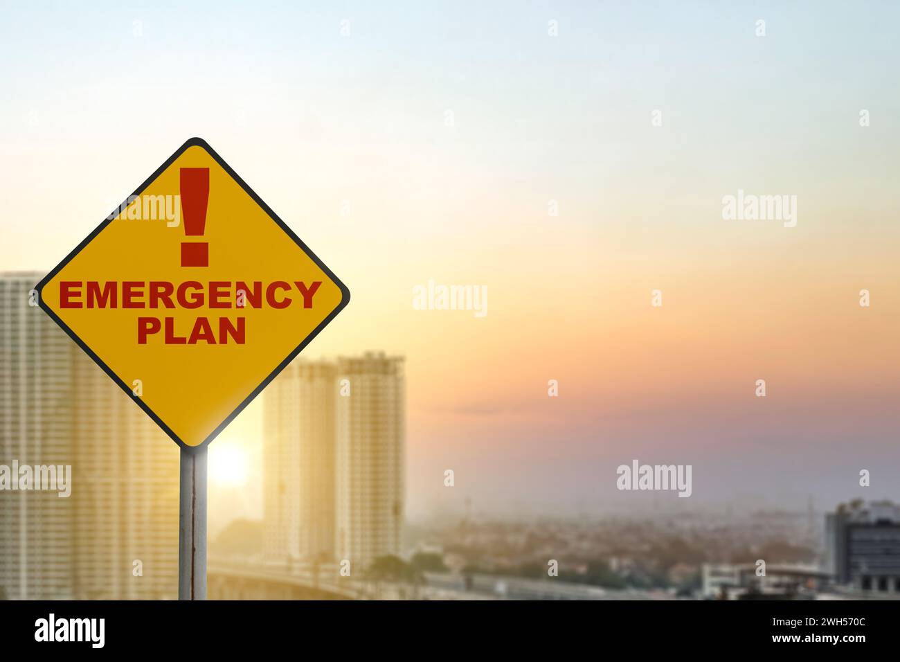 Traffic sign with 'Emergency plan' text. Emergency action plan concept ...