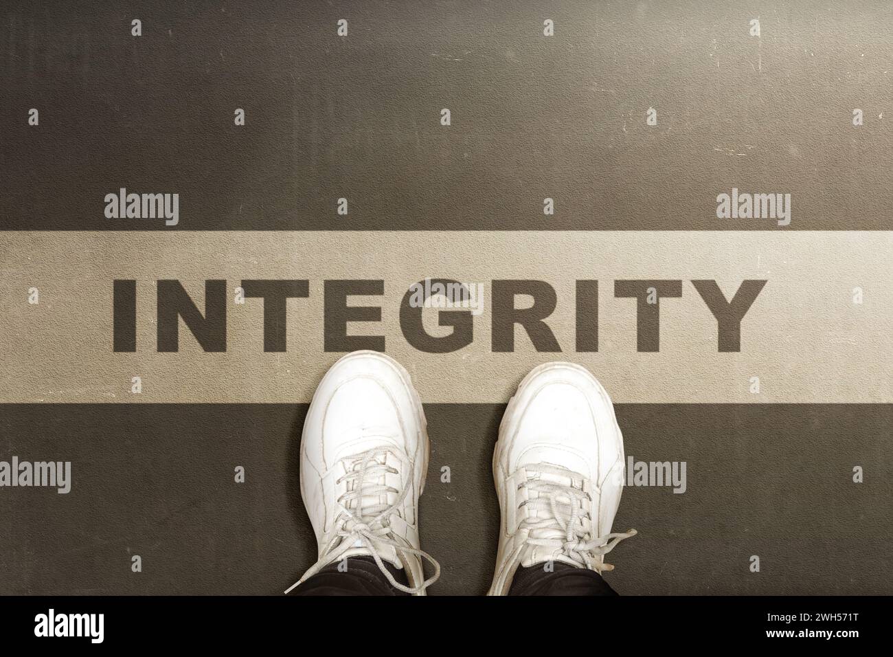 People standing on the street with integrity text. Reputation integrity ...