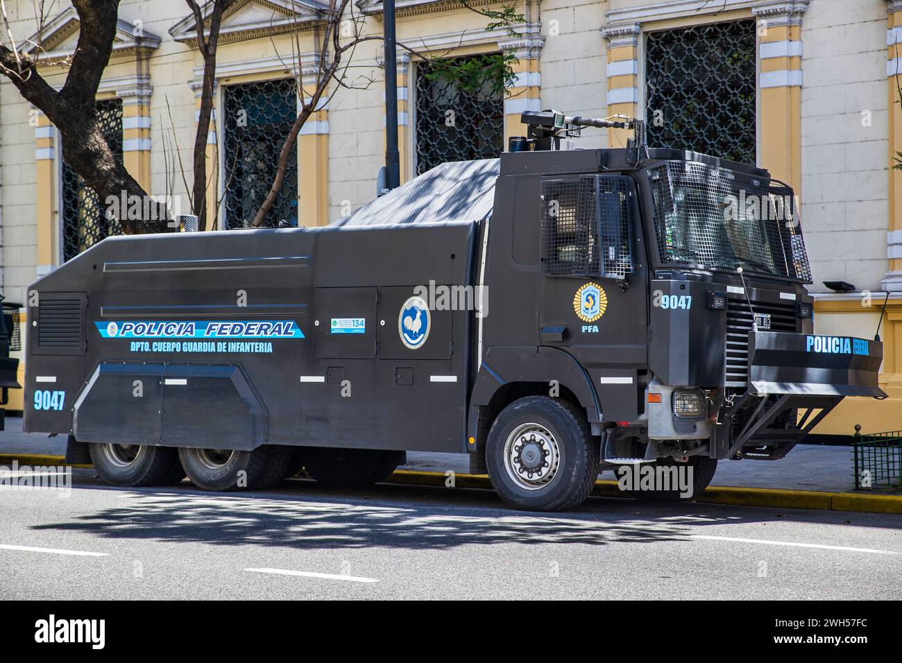 Riot control water cannon outside police headquarters, Buenos Aires ...