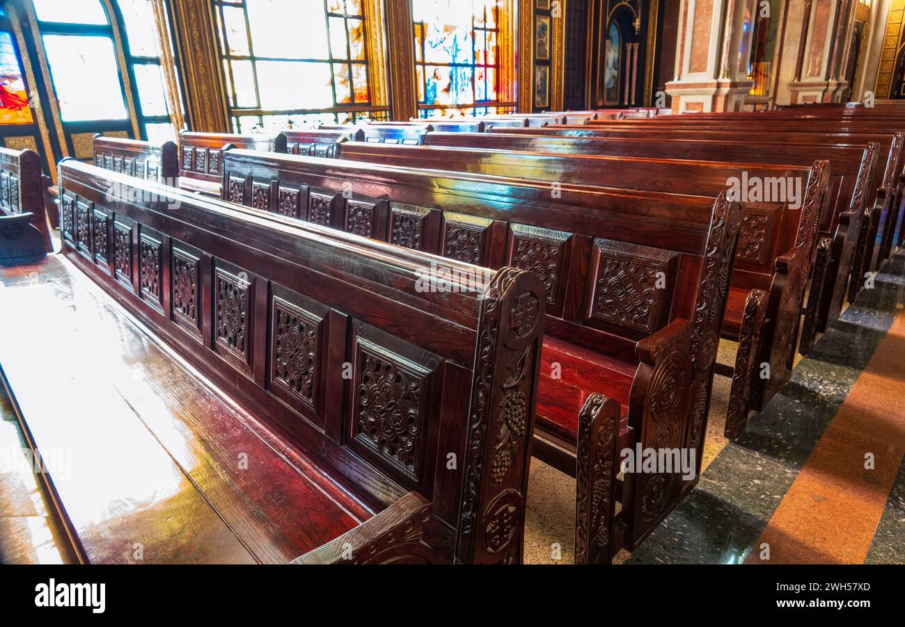 Blurry church interior empty wooden hi-res stock photography and images ...