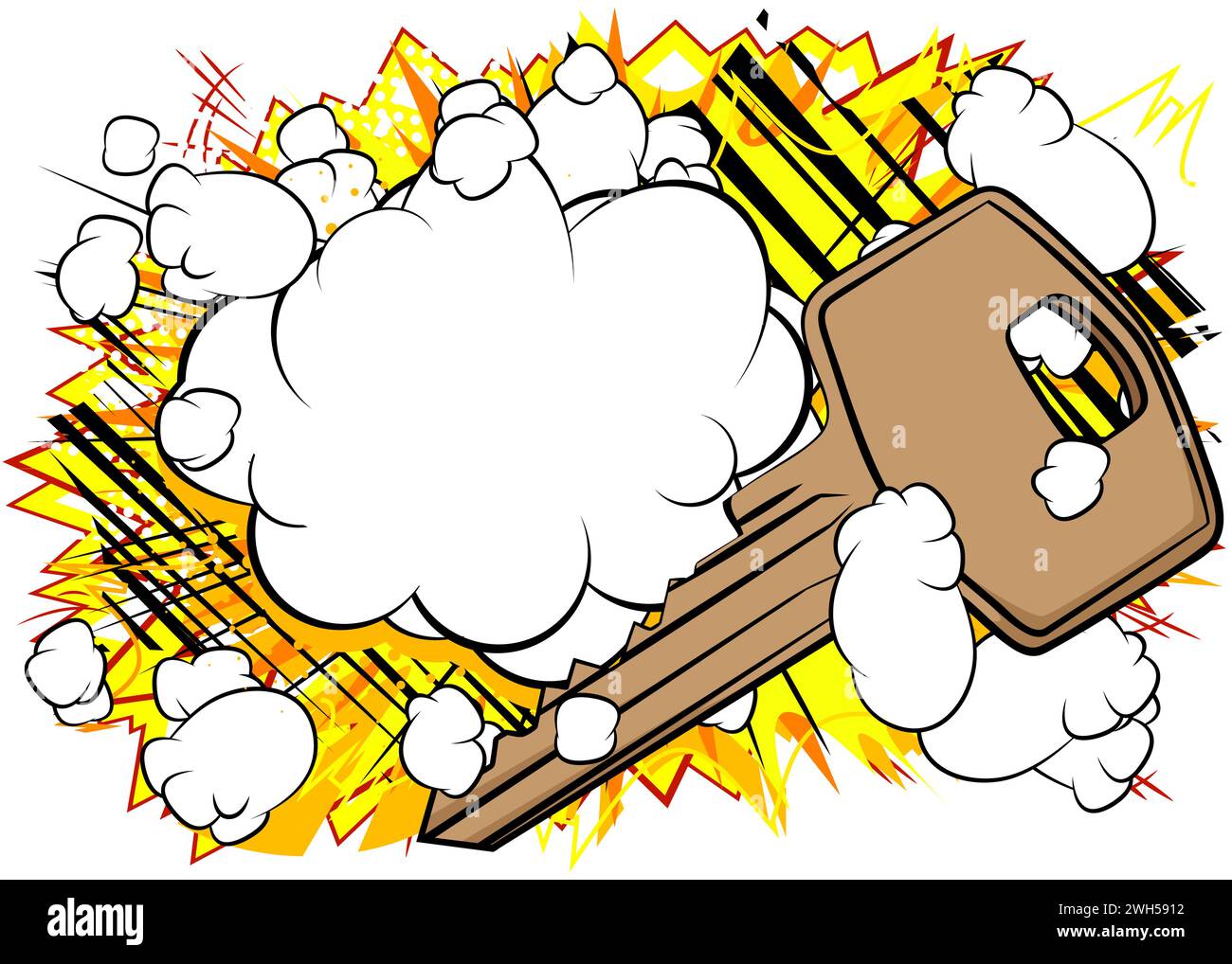 Cartoon Key with blank speech bubble, comic book safety background ...