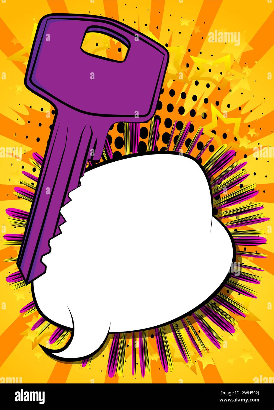 Cartoon Key with blank speech bubble, comic book safety background ...