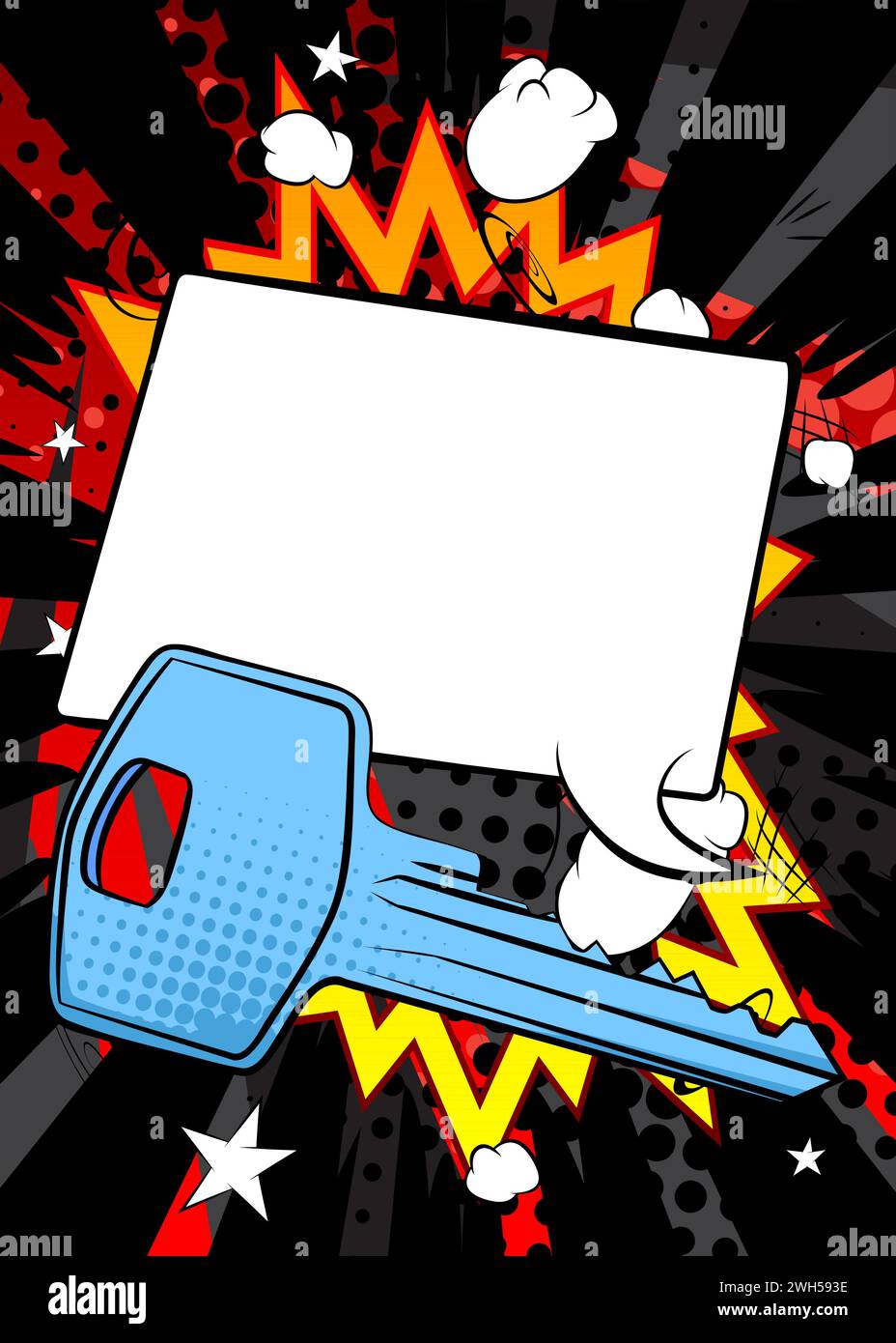 Cartoon Key with blank speech bubble, comic book safety background ...