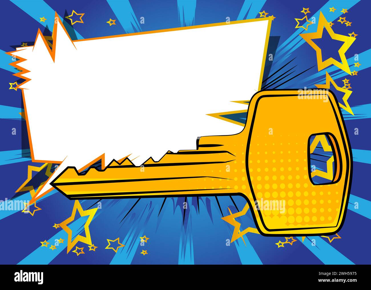 Cartoon Key with blank speech bubble, comic book safety background ...