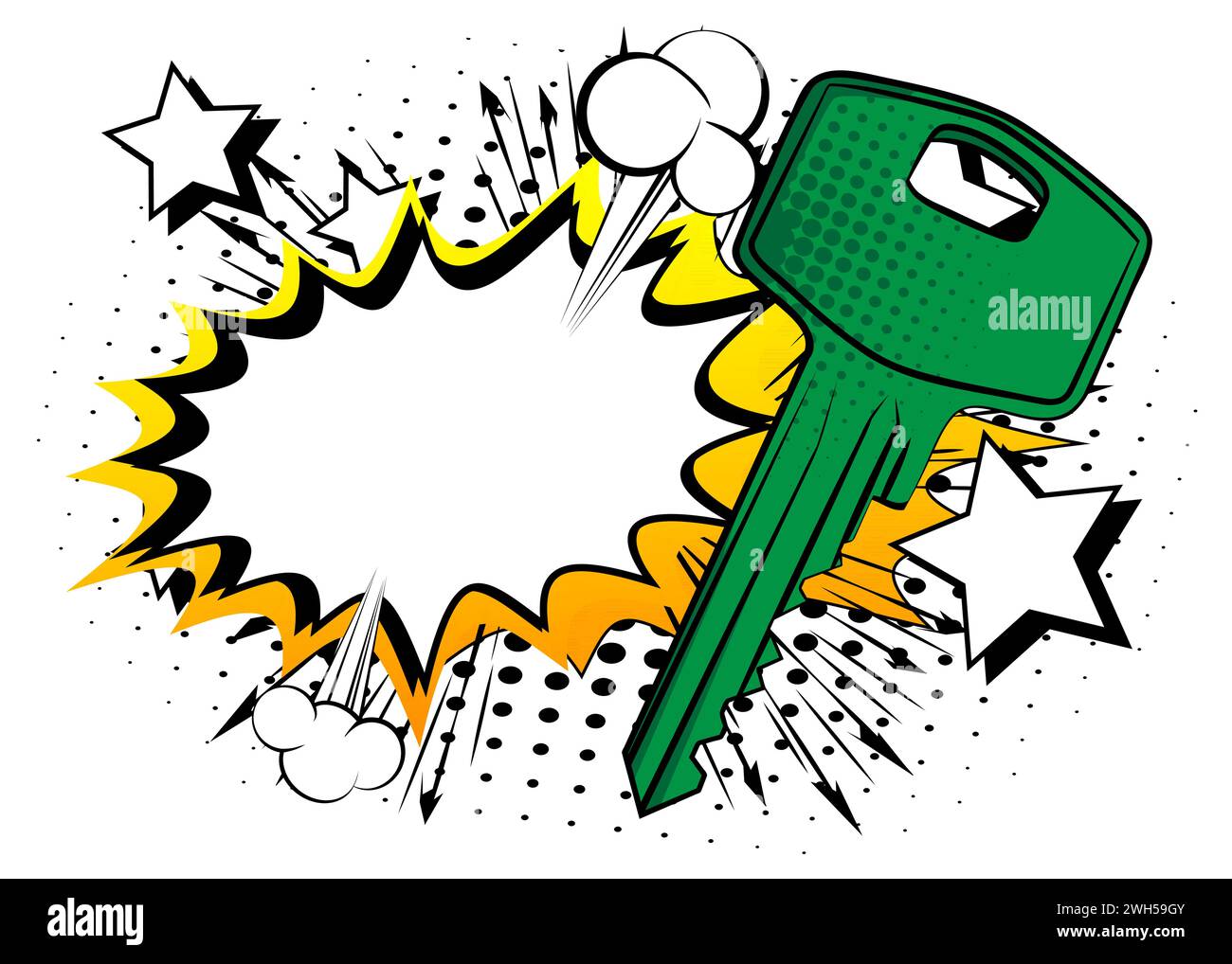 Cartoon Key with blank speech bubble, comic book safety background ...