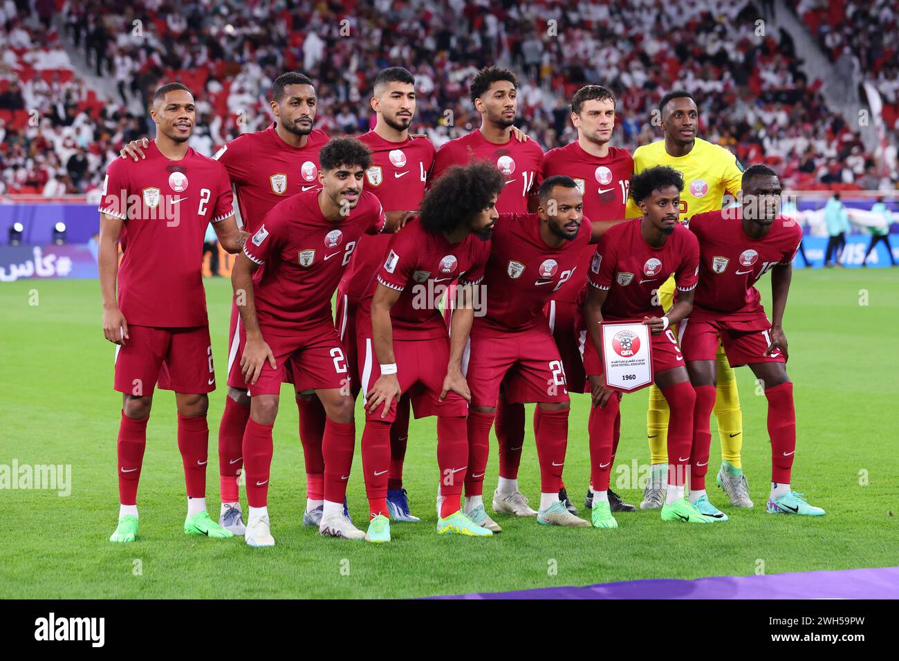 Doha, Qatar. 7th Feb, 2024. Qatar team group line-up (QAT) Football/Soccer : AFC Asian Cup Qatar ...