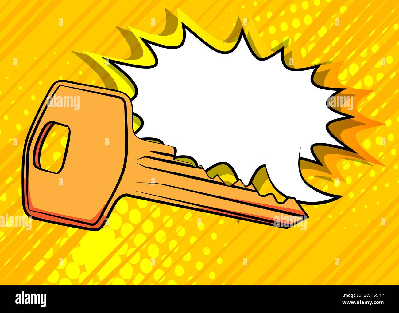 Cartoon Key with blank speech bubble, comic book safety background ...