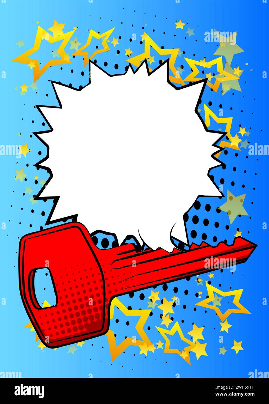 Cartoon Key with blank speech bubble, comic book safety background ...