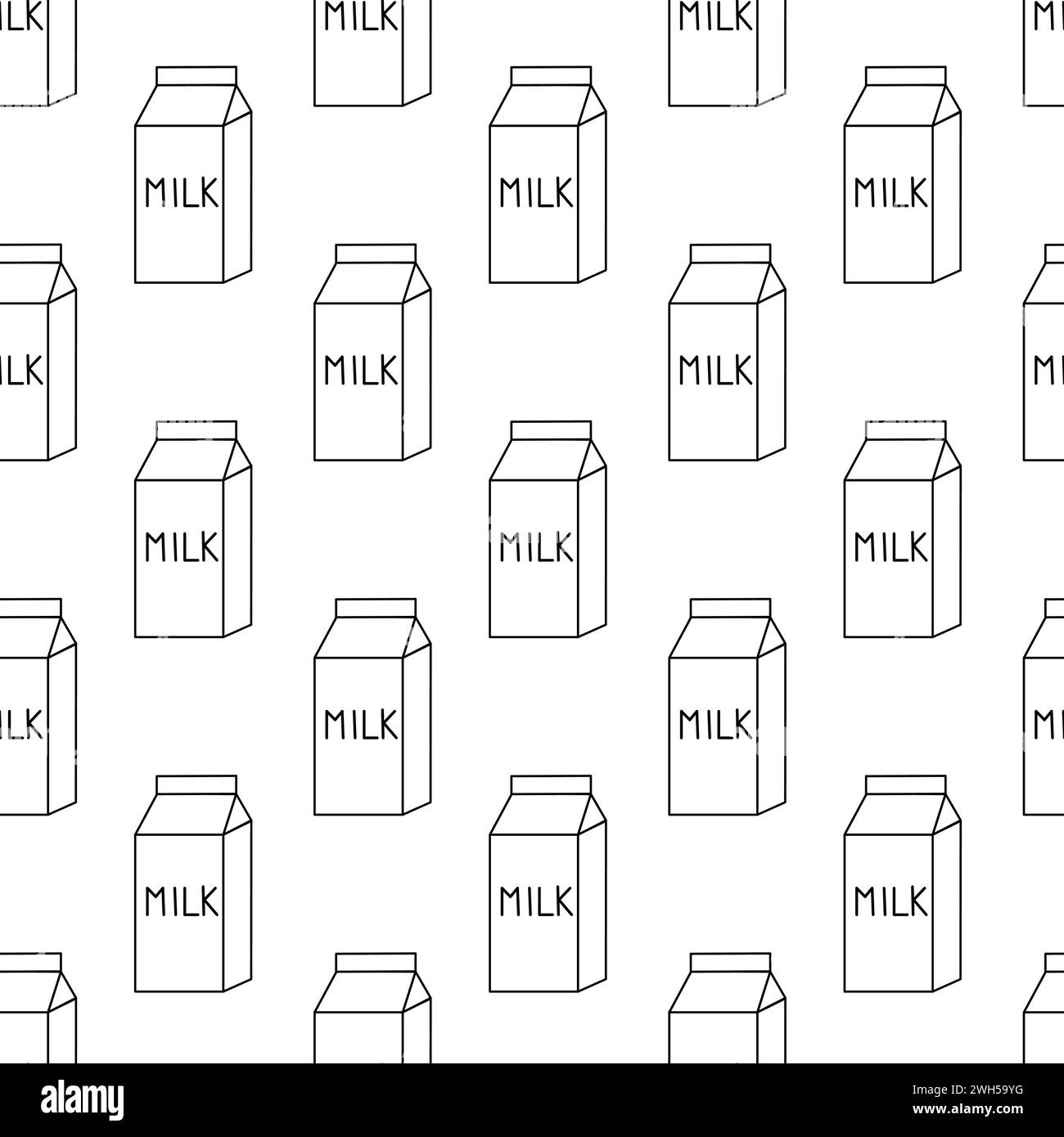 Seamless Pattern With Milk Box Carton Packaging Dairy Product