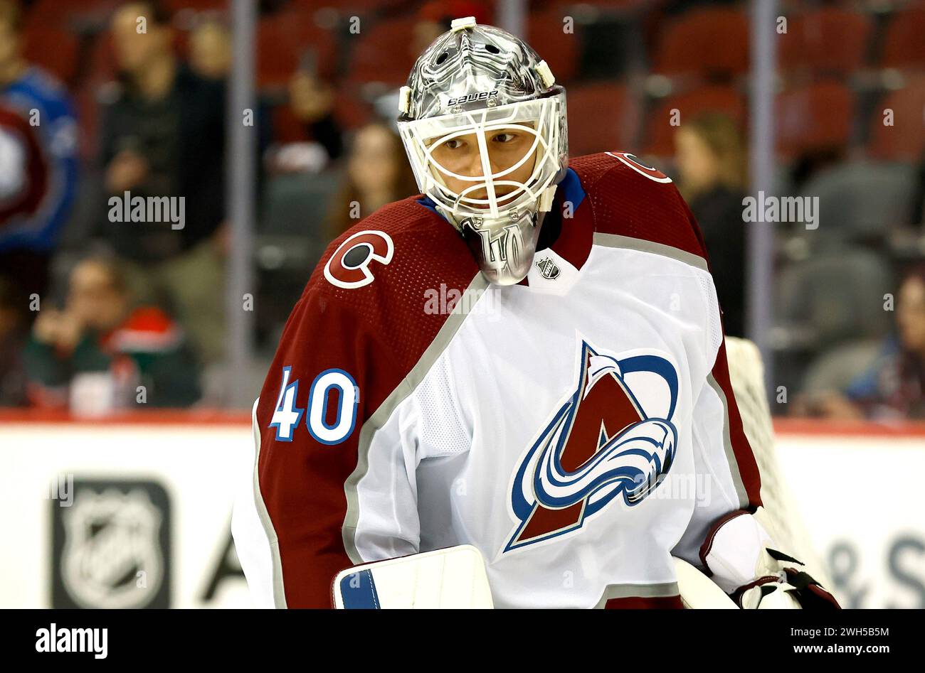 Colorado Avalanche goaltender Alexandar Georgiev (40) during warm up ...