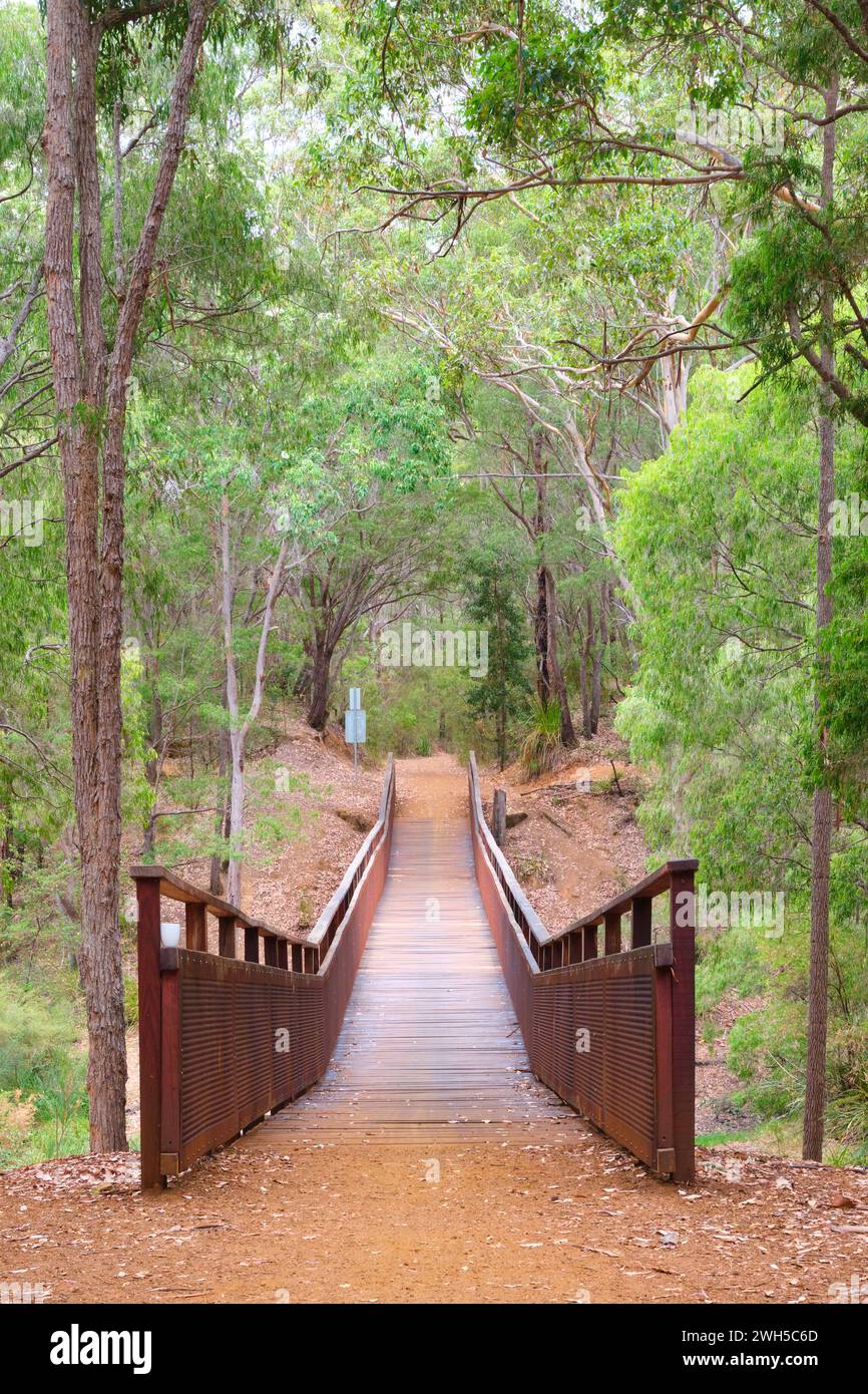 A wooden bridge with trees around on the Margaret River section of the ...