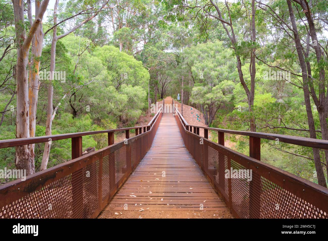 A wooden bridge with trees around on the Margaret River section of the ...