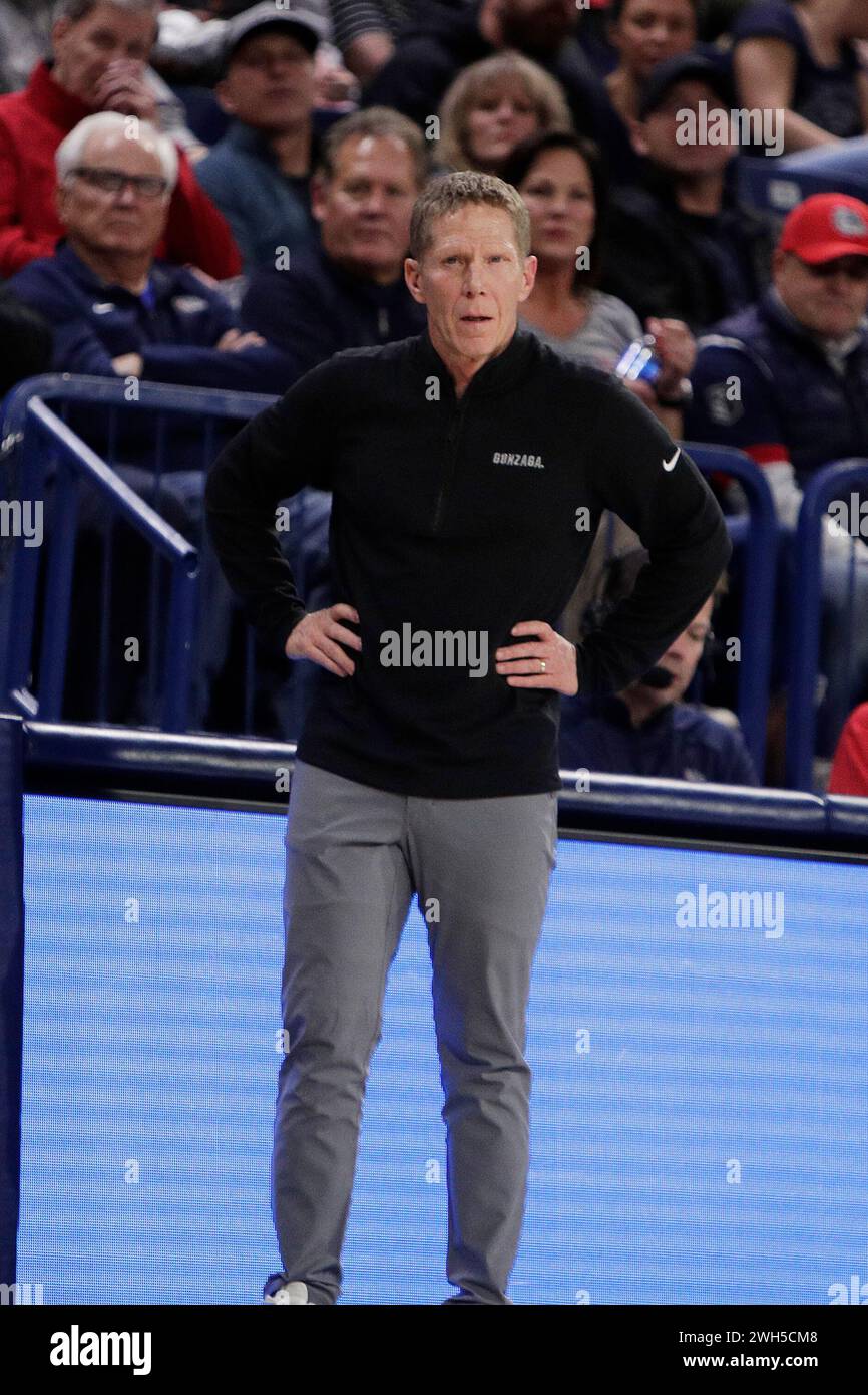 Gonzaga head coach Mark Few watches the first half of an NCAA college ...