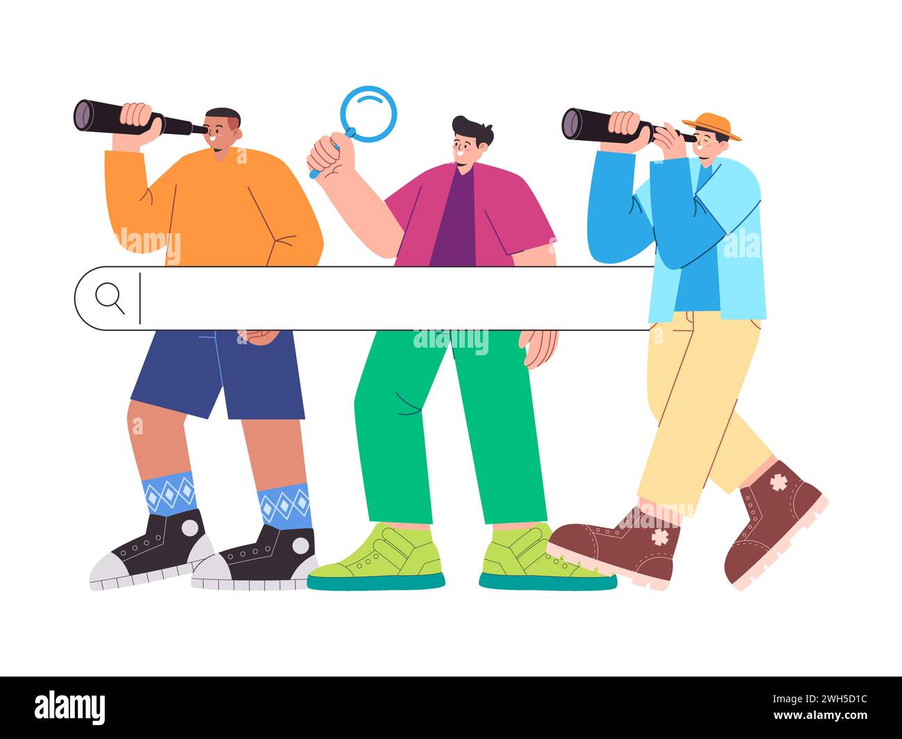 search bar illustration young man searching information in website browser internet network ...