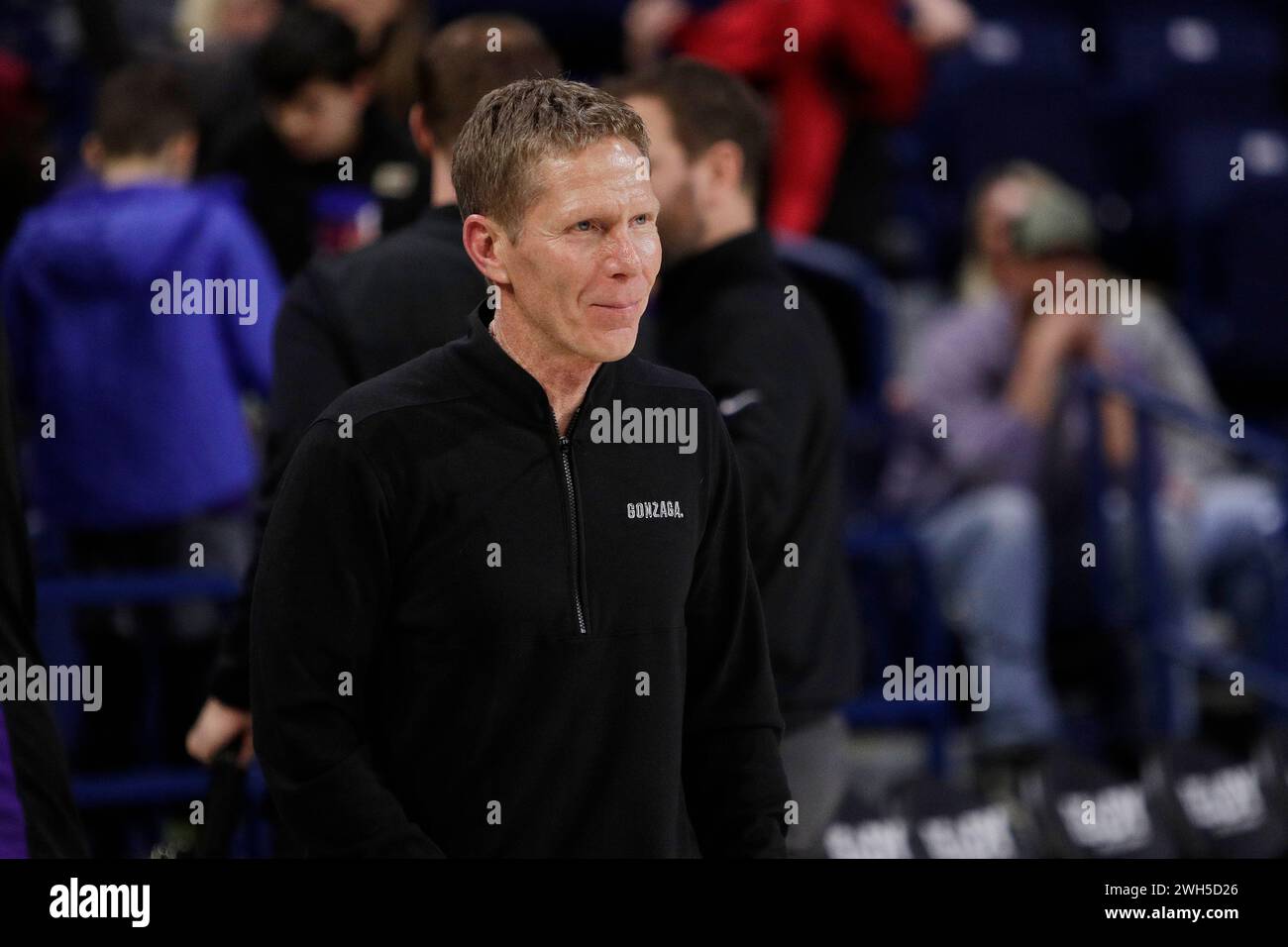 Gonzaga head coach Mark Few walks on the court after an NCAA college ...