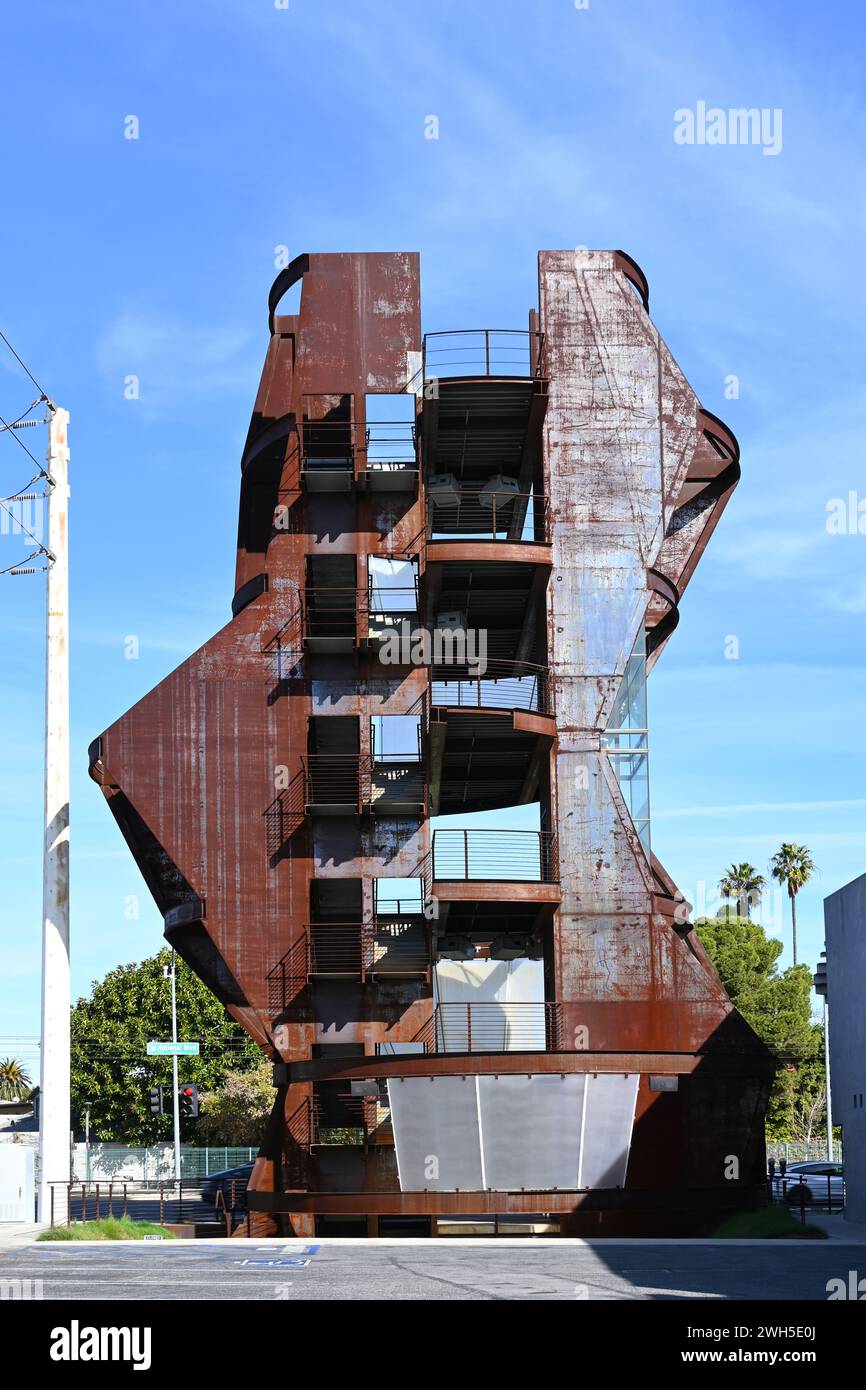 CULVER CITY, CALIFORNIA - 28 JAN 2024: Samitaur Tower, has five offset ...
