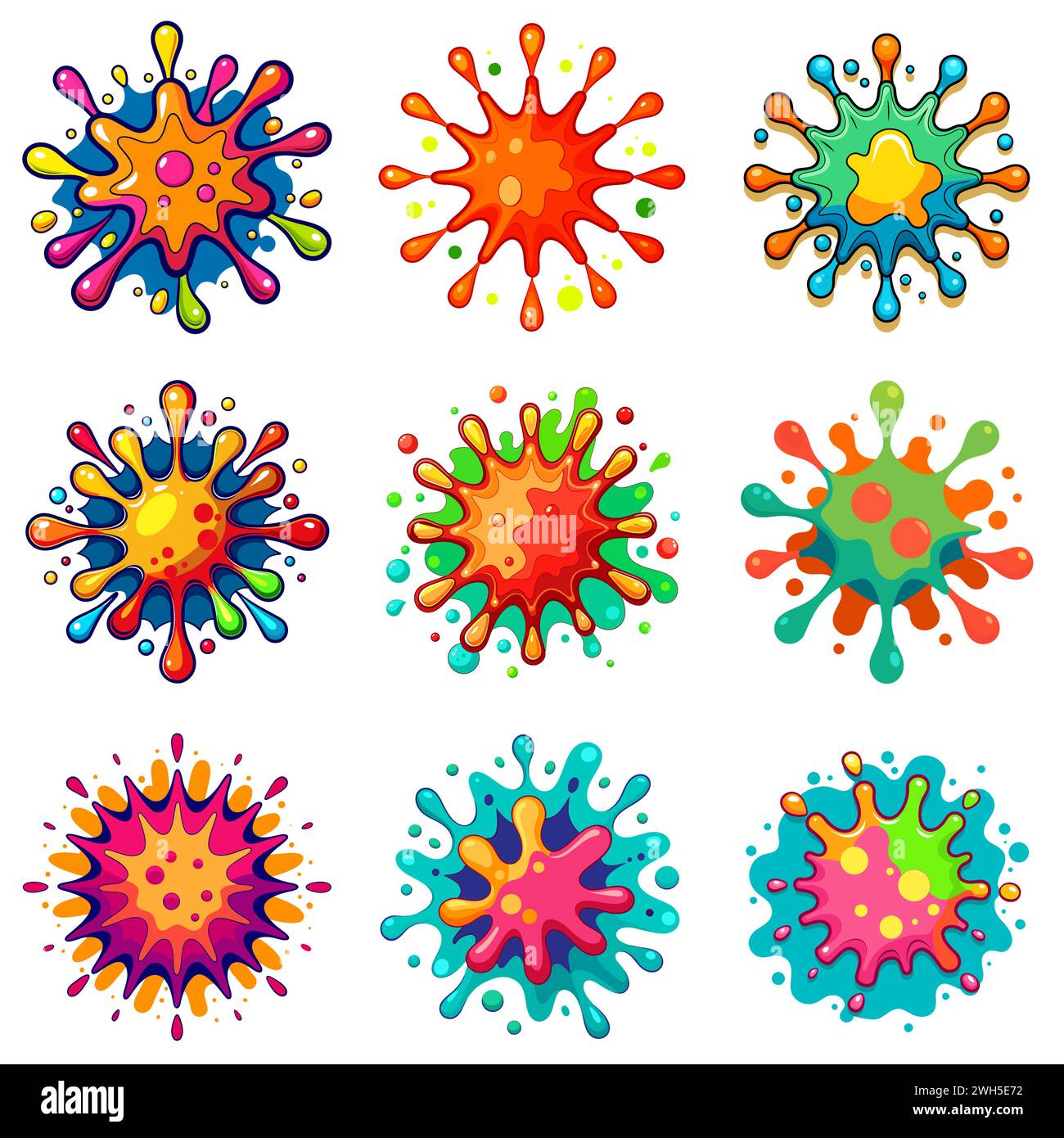 Colorful paint splat. Paint splashes set on a white background Stock ...