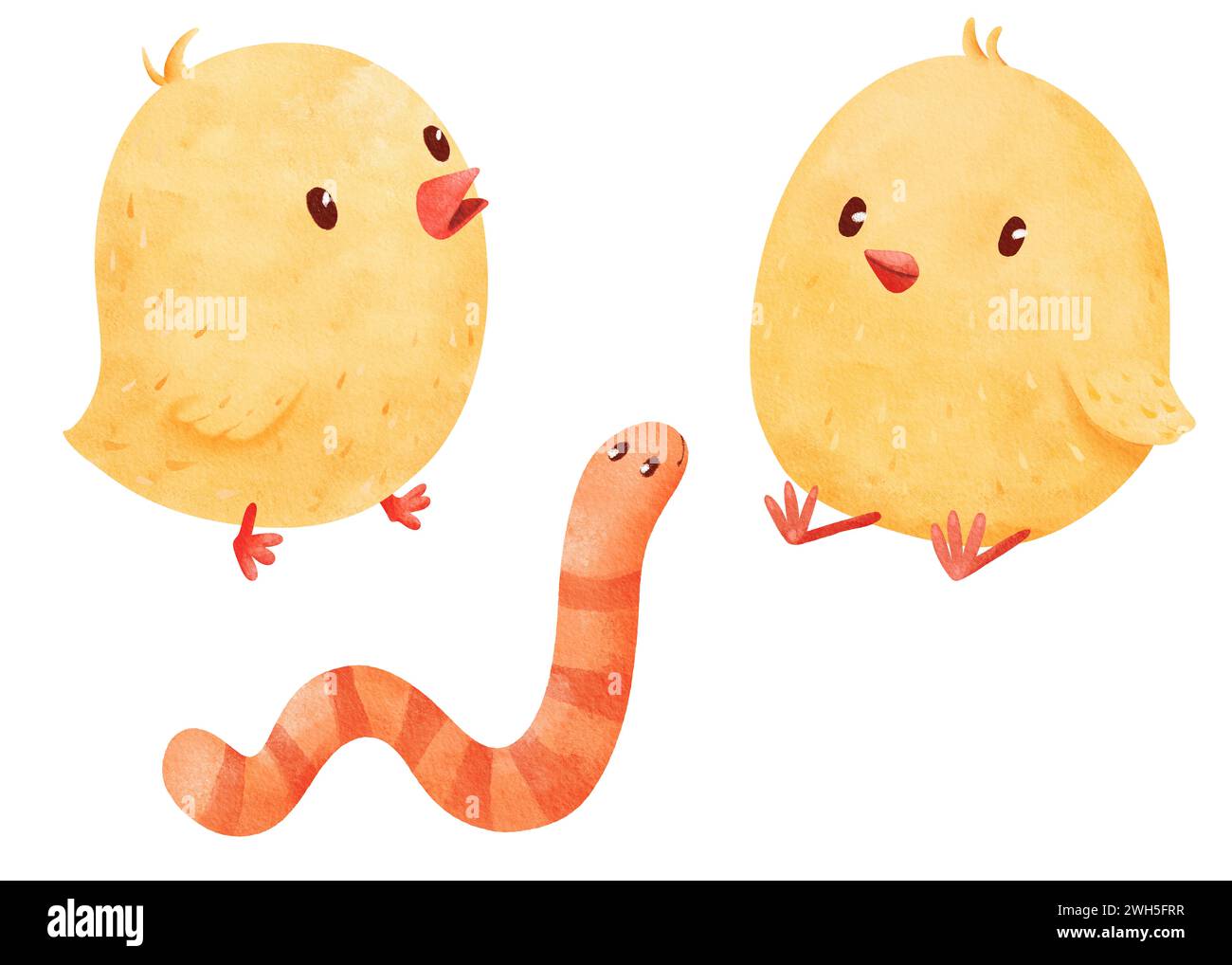 watercolor set showcasing fluffy little chicks and a friendly worm ...