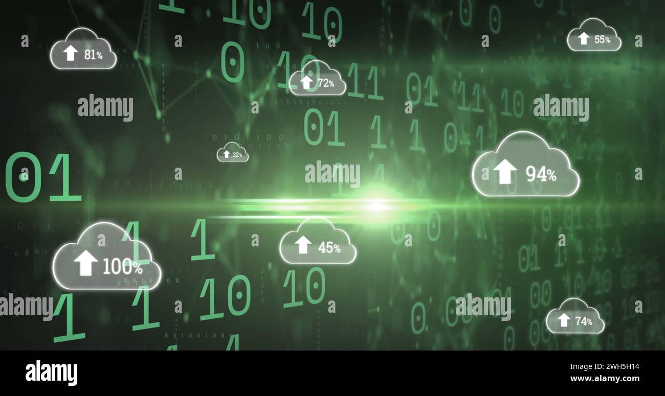 Animation clouds uploading over binary hi-res stock photography and images - Alamy