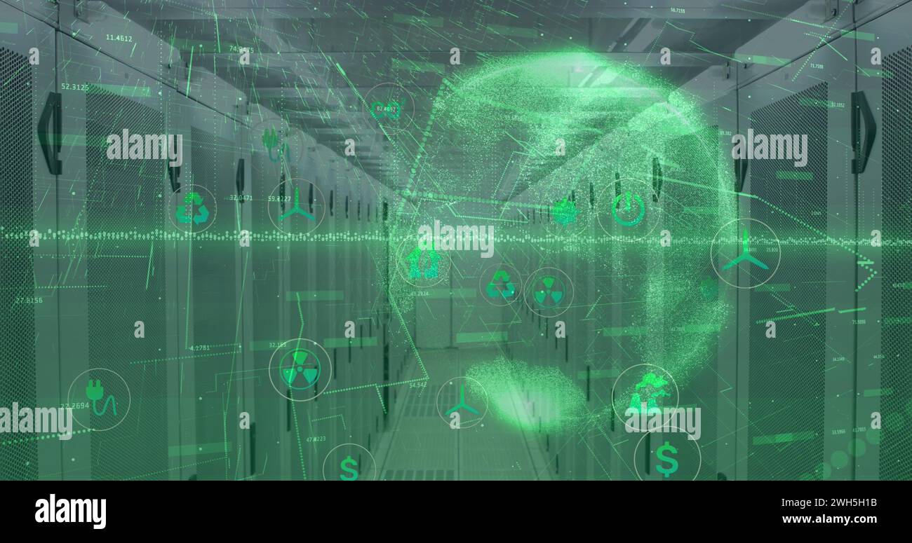 Image of globe and data processing over servers Stock Photo - Alamy