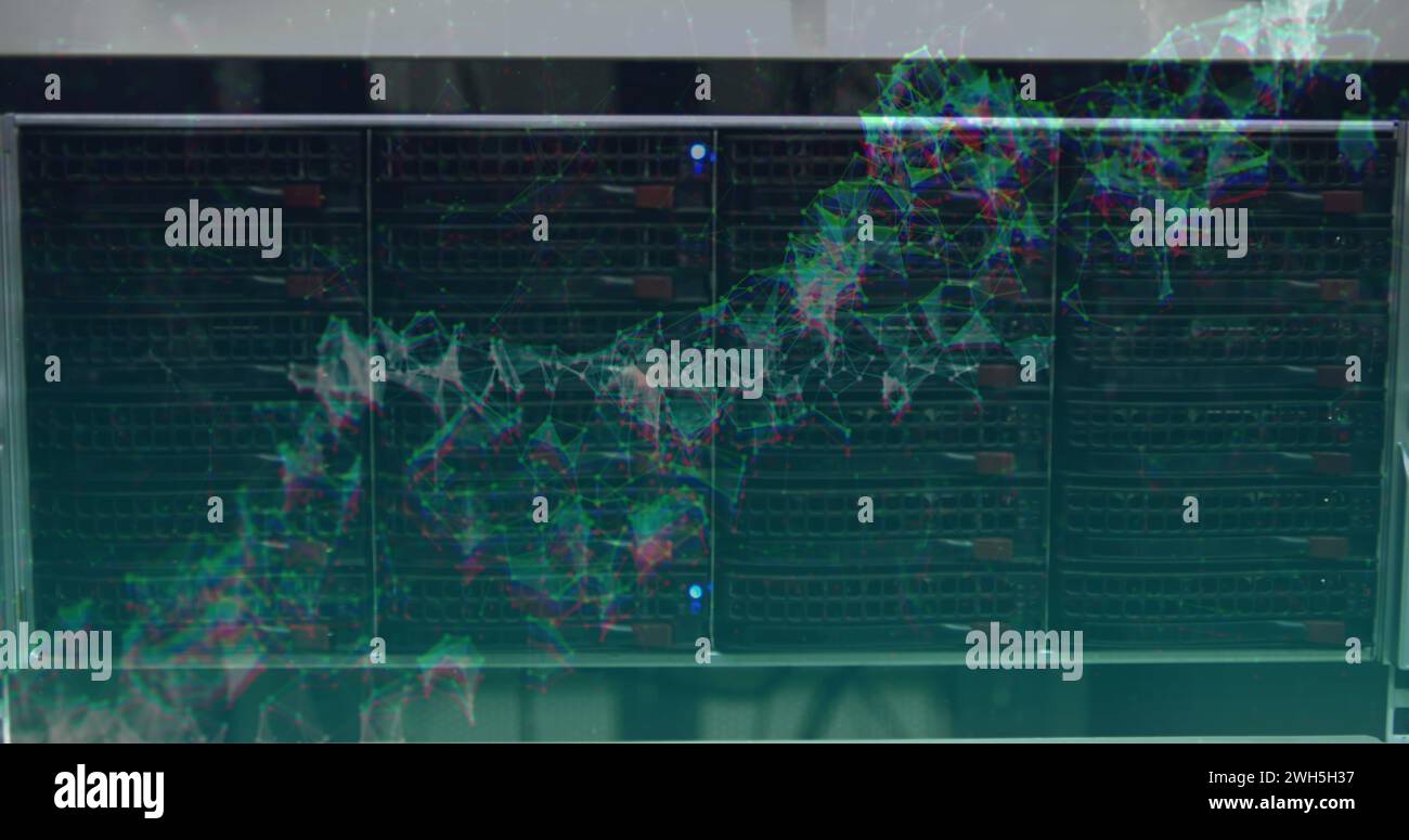 Digital wave of network of connections floating against computer server ...