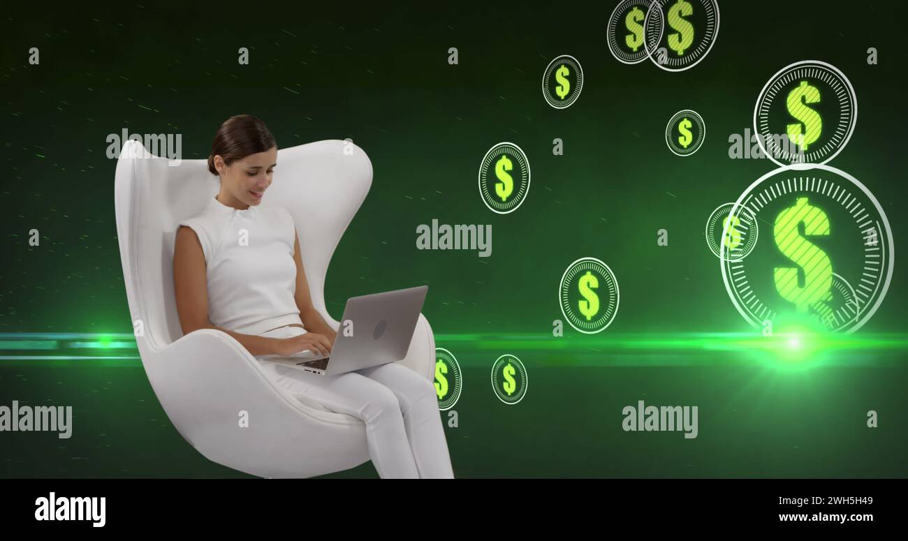 Animation multiple dollar symbols over hi-res stock photography and ...