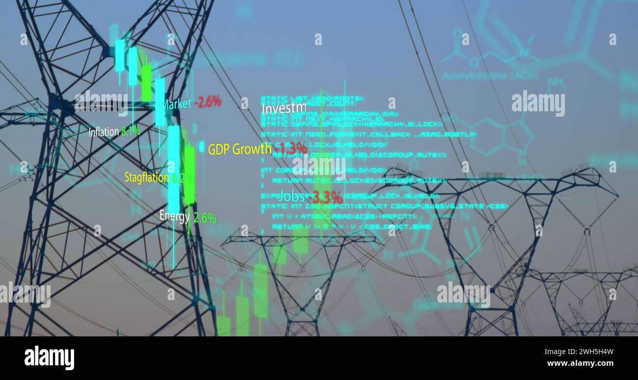 Image of data processing over pylons Stock Photo - Alamy