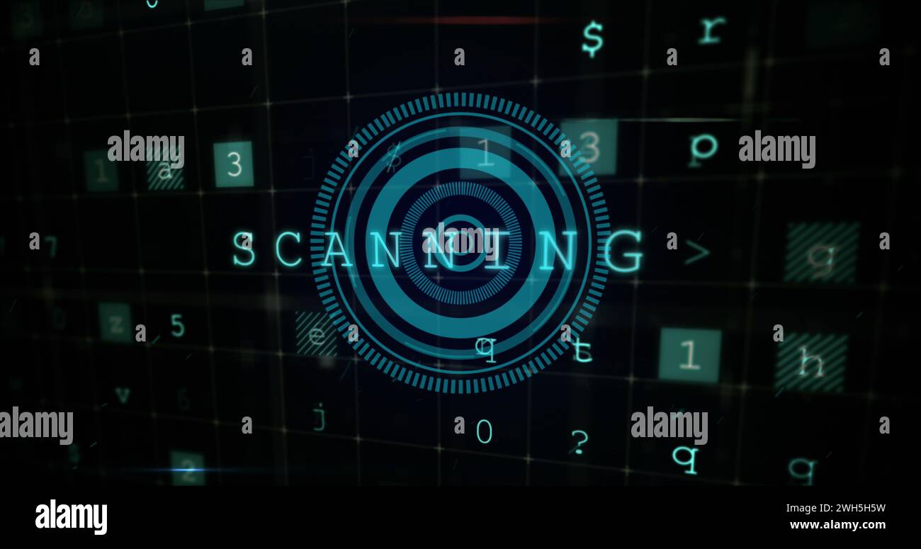 Cyber security data processing over blue round scanner on black background Stock Photo - Alamy