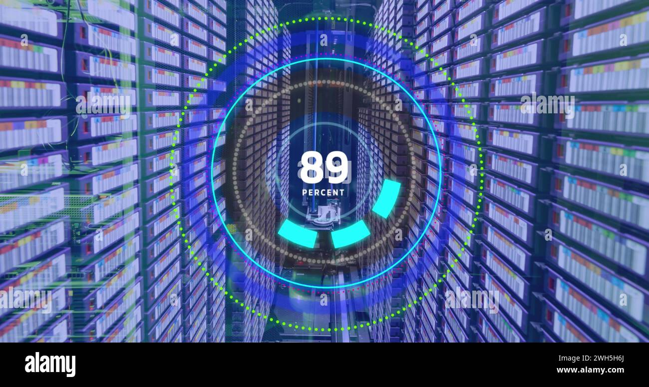 Image of processing circle with increasing numbers over servers Stock ...