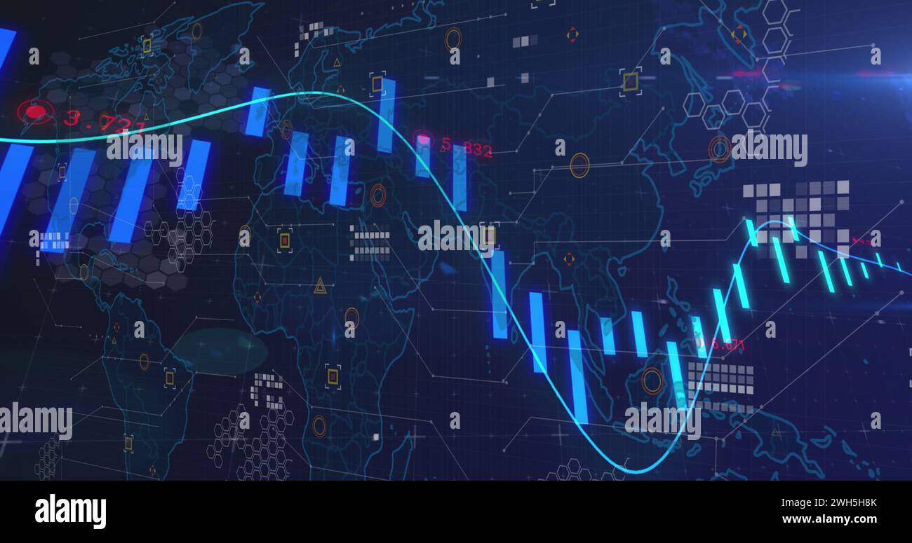 Image of data processing over world map Stock Photo - Alamy