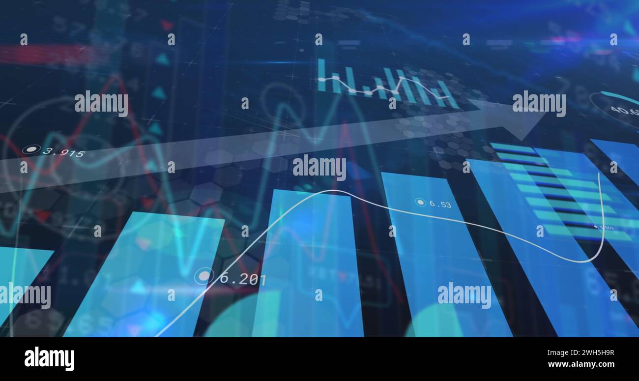 Image of financial data processing with graph on black background Stock ...