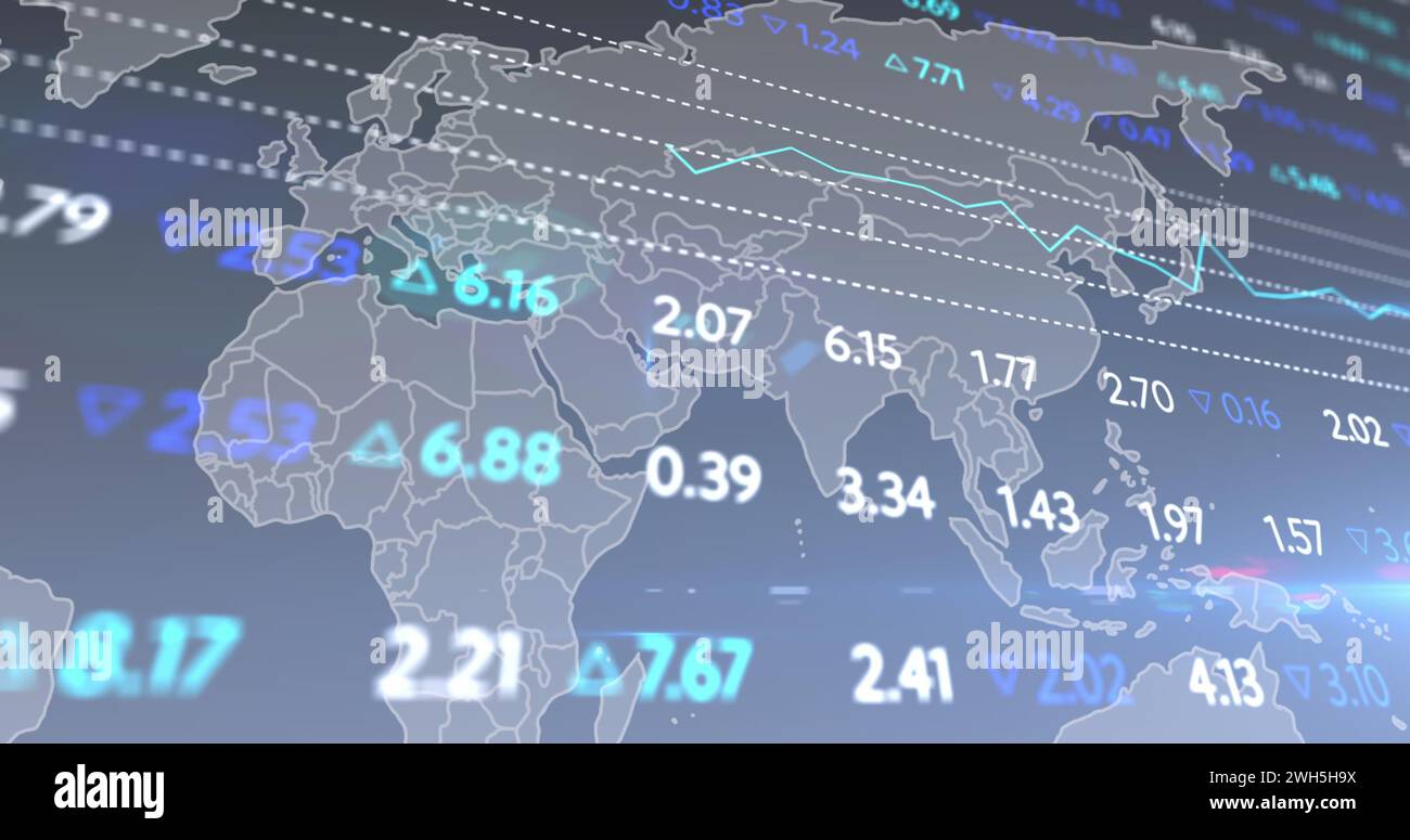 Image of data processing over world map Stock Photo - Alamy