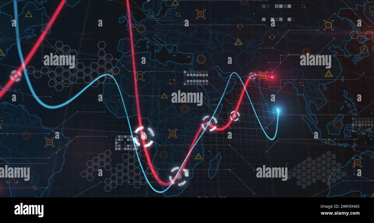 Image of data processing over world map Stock Photo - Alamy