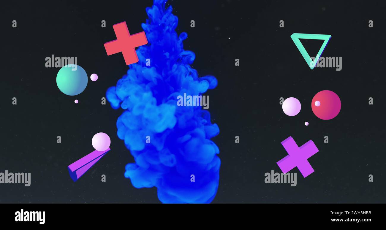 Image of moving shapes on black background Stock Photo - Alamy