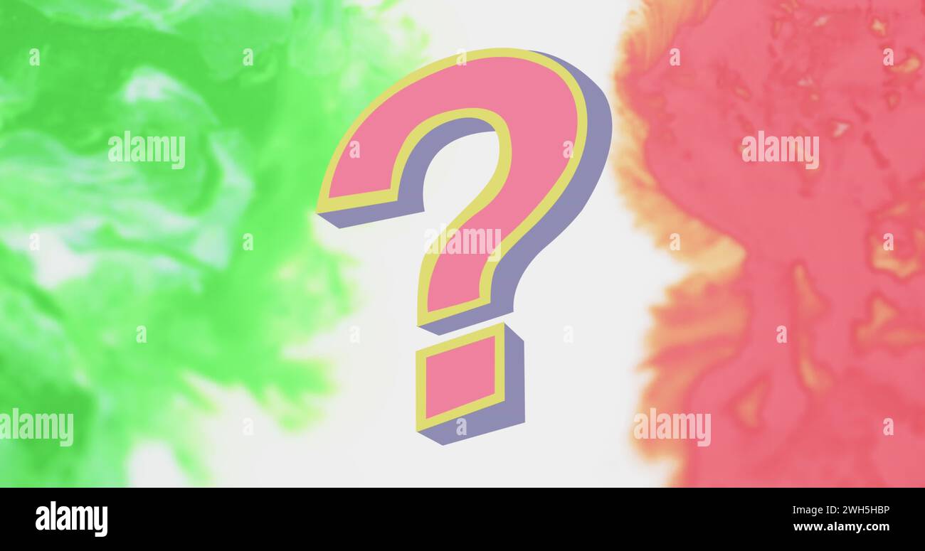 Image of moving shapes and question mark on white background Stock ...