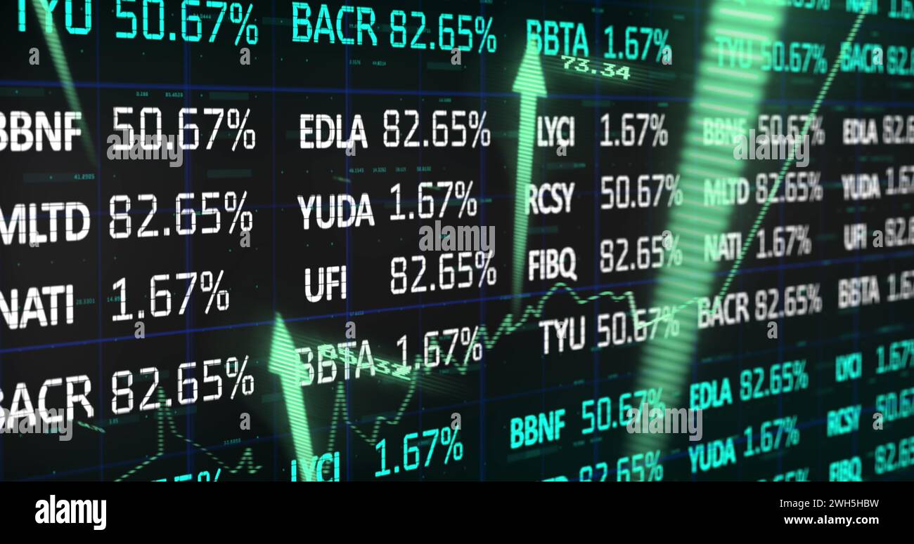 Image of stock market with graph and arrows on black background Stock ...